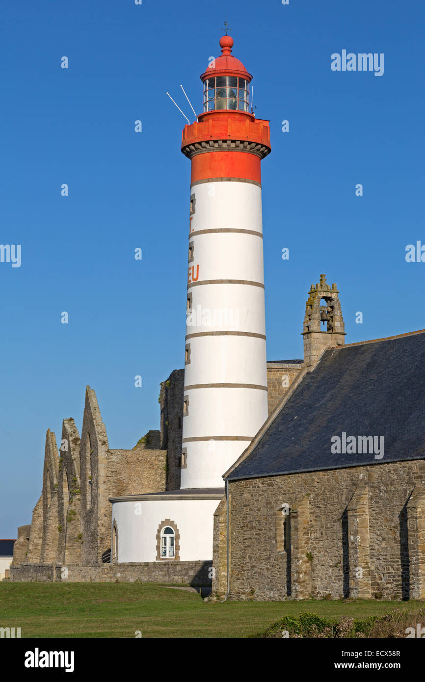 Pointe de St-Mathieu lighthouse with abbey, Brittany, France, Europe ...