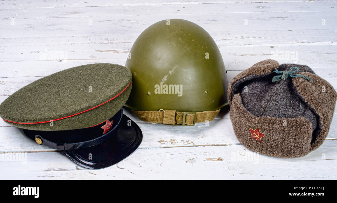 several headpieces soldier of the Red Army Stock Photo - Alamy
