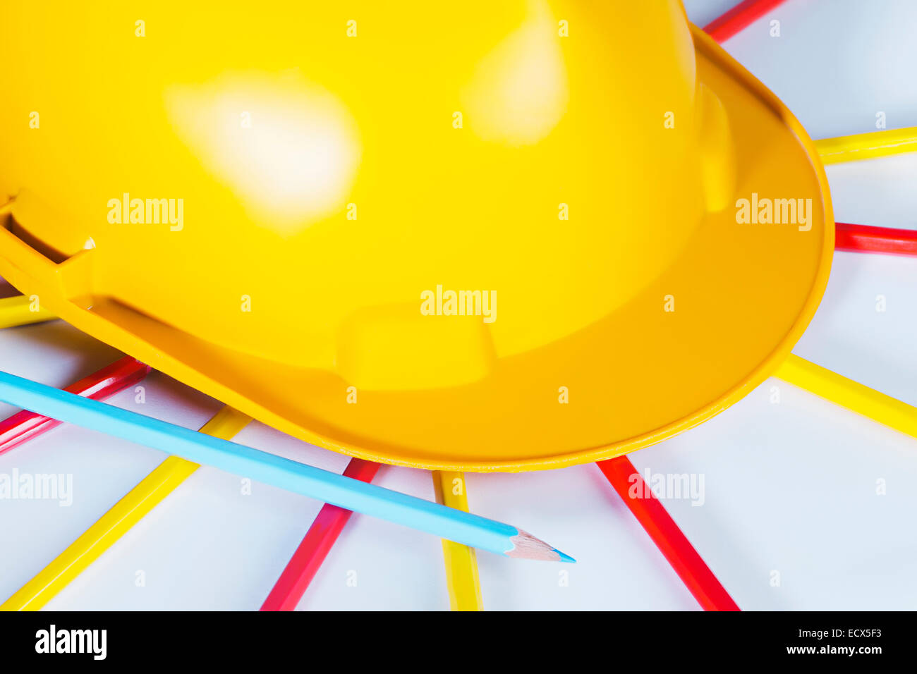 Drawing Pencil and Protective Helmet Nobody Stock Photo - Alamy