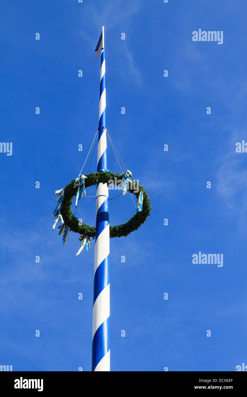 Top of a Bavarian Maypole on Viktualienmarkt, a famous delicatessen ...