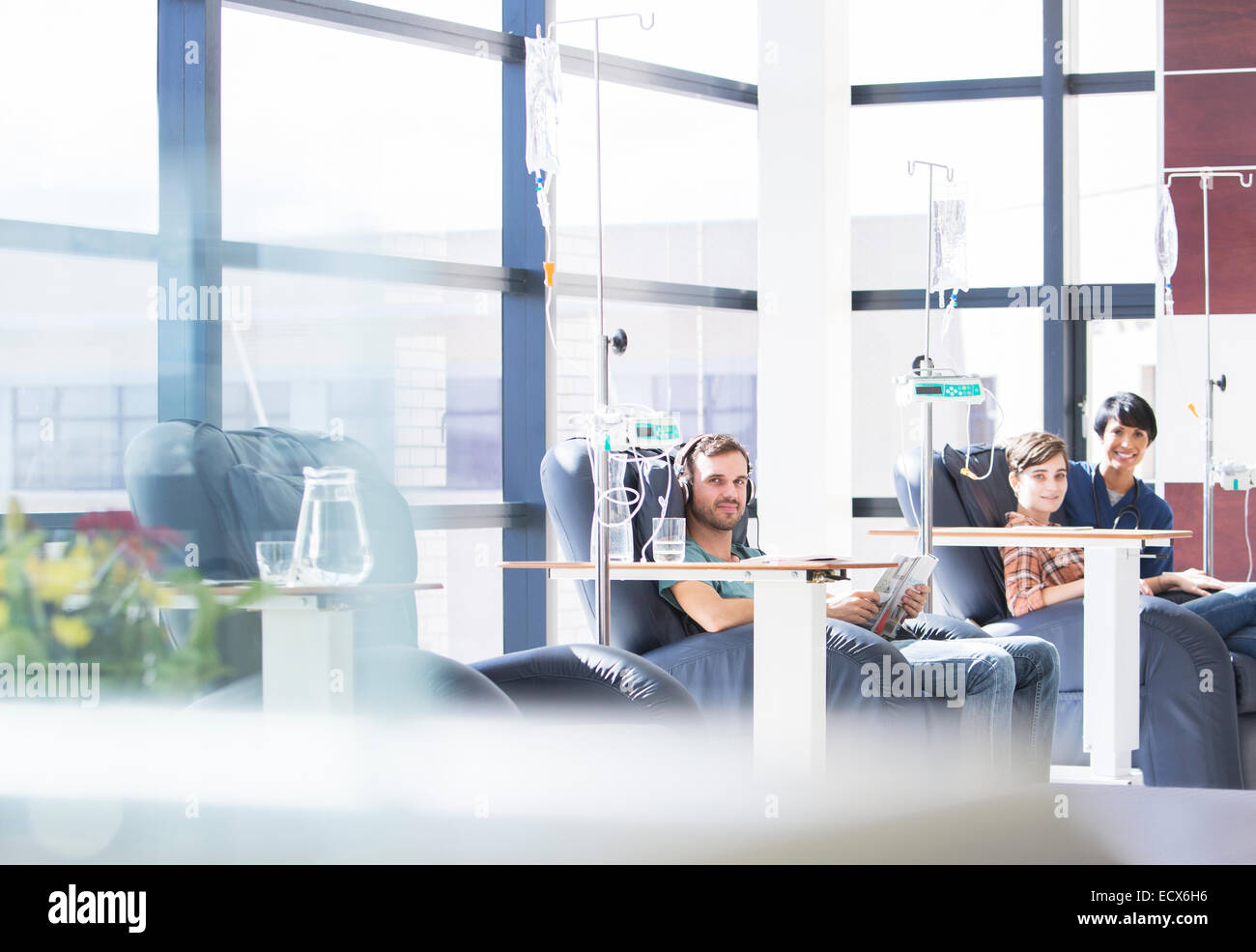 Patients receiving intravenous infusion in hospital Stock Photo - Alamy