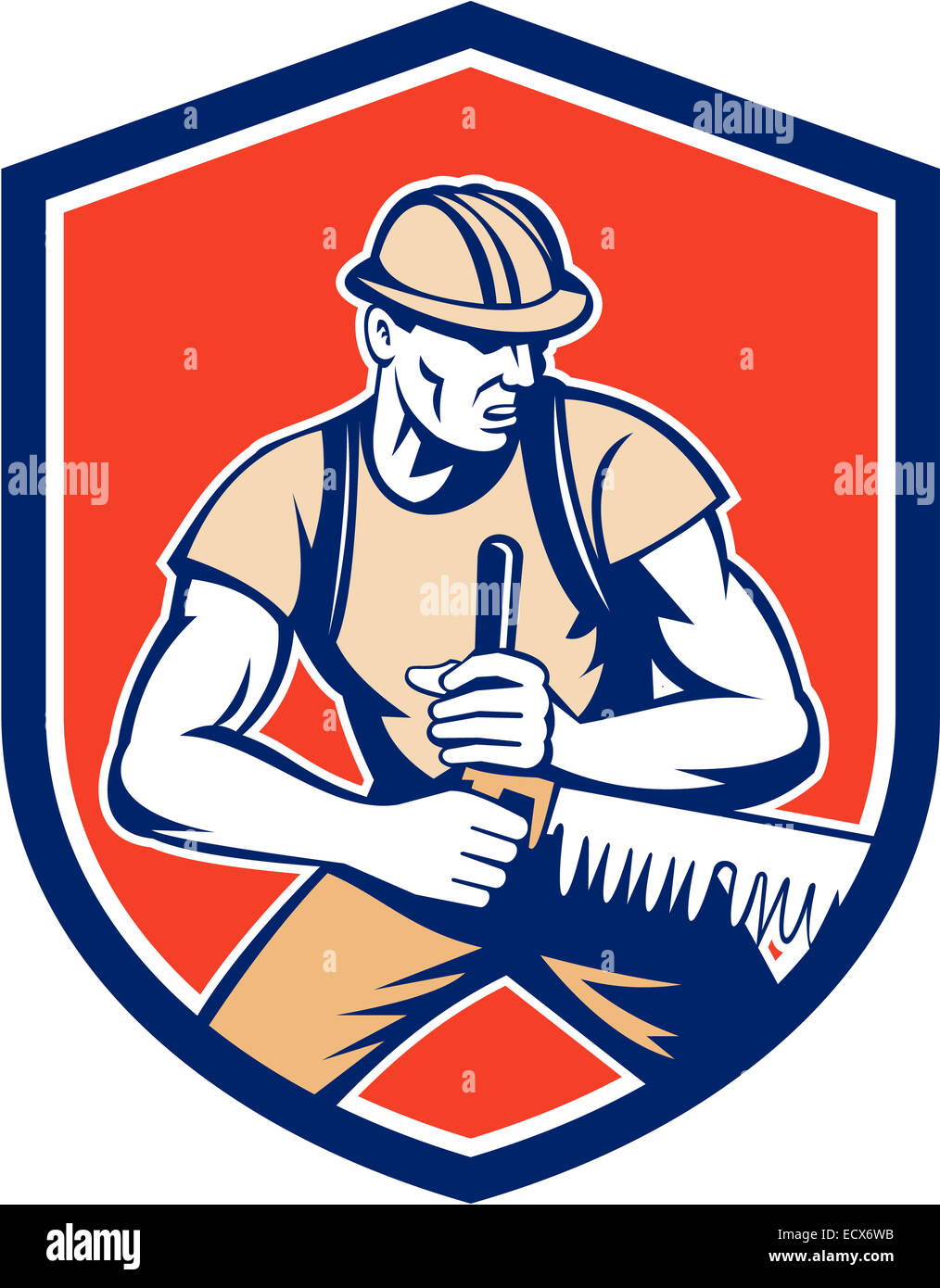 Illustration of lumberjack arborist tree surgeon logger sawing using ...