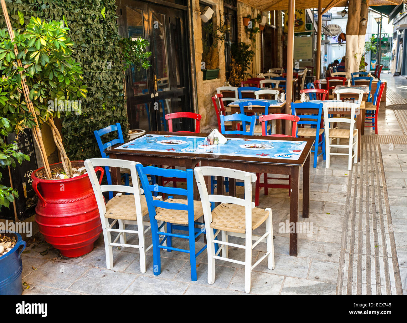 Colored restaurant , Greece Crete Stock Photo - Alamy