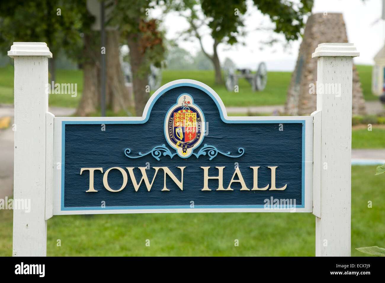 Wooden sign at the town hall in Annapolis Royal, Nova Scotia, Canada ...
