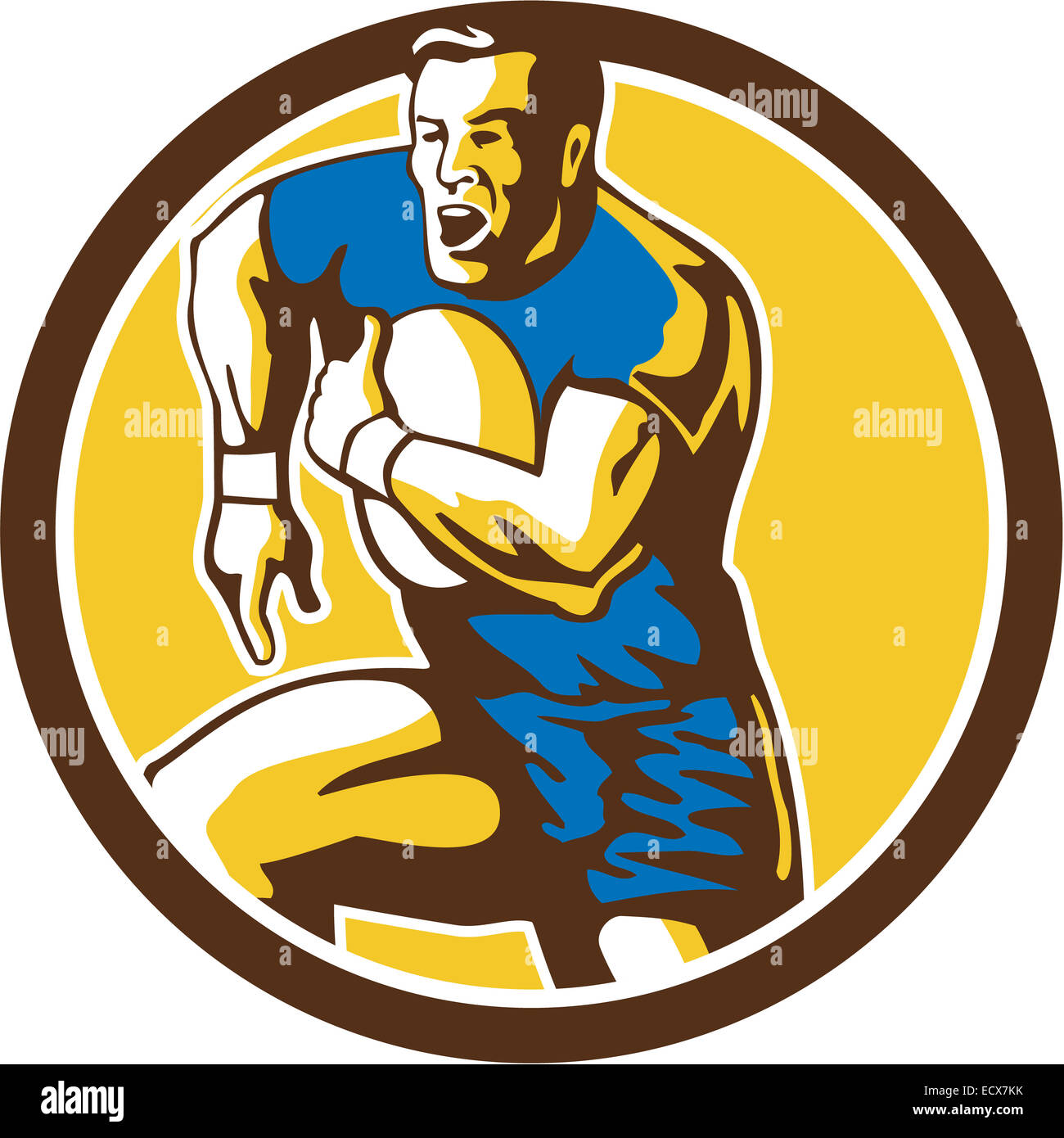 Illustration of a rugby player holding ball running goose steps ...