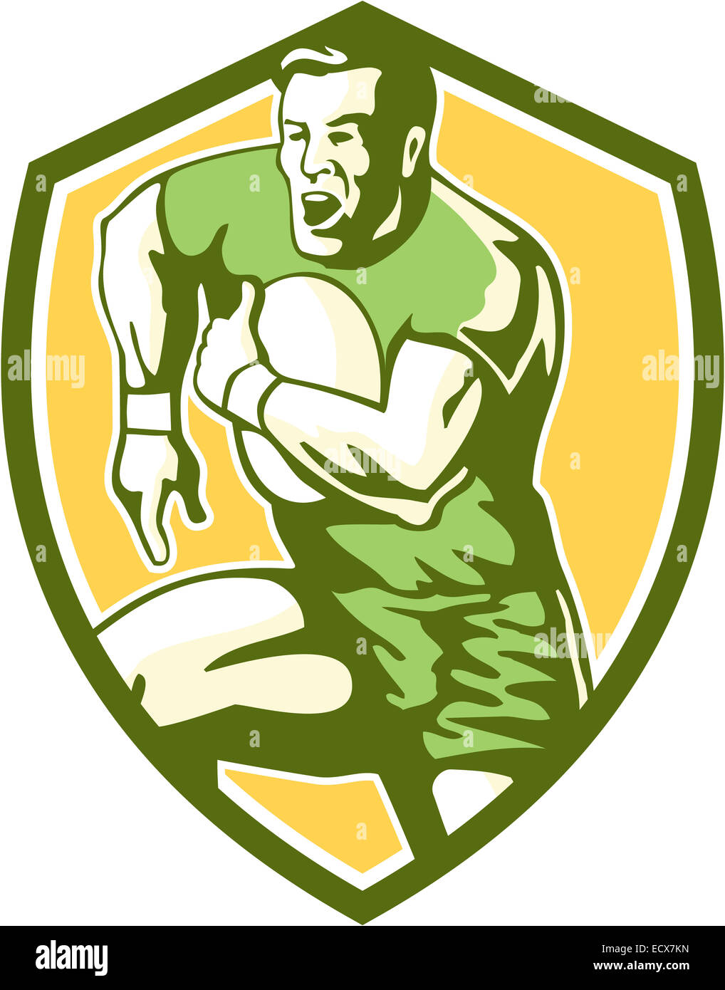 Illustration of a rugby player holding ball running goose steps ...