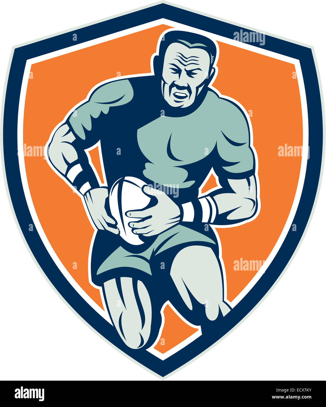 Illustration of a rugby player holding ball running charging attacking ...
