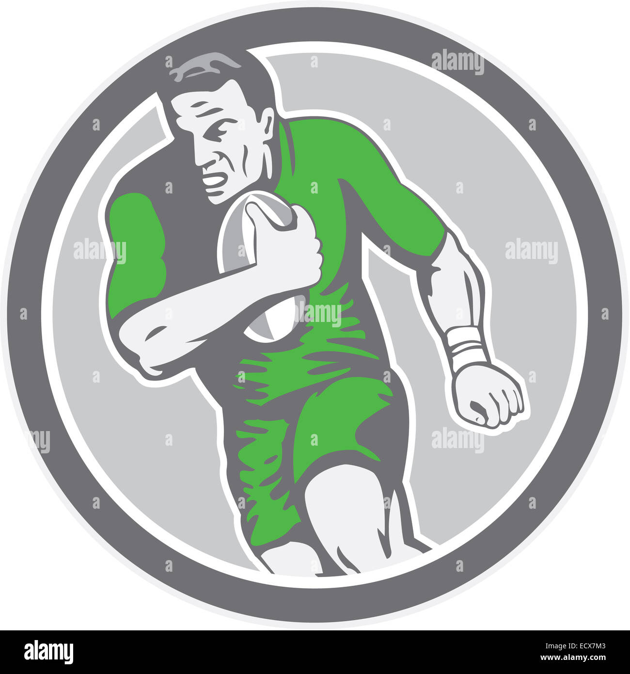 Illustration of a rugby player holding ball running charging set inside ...
