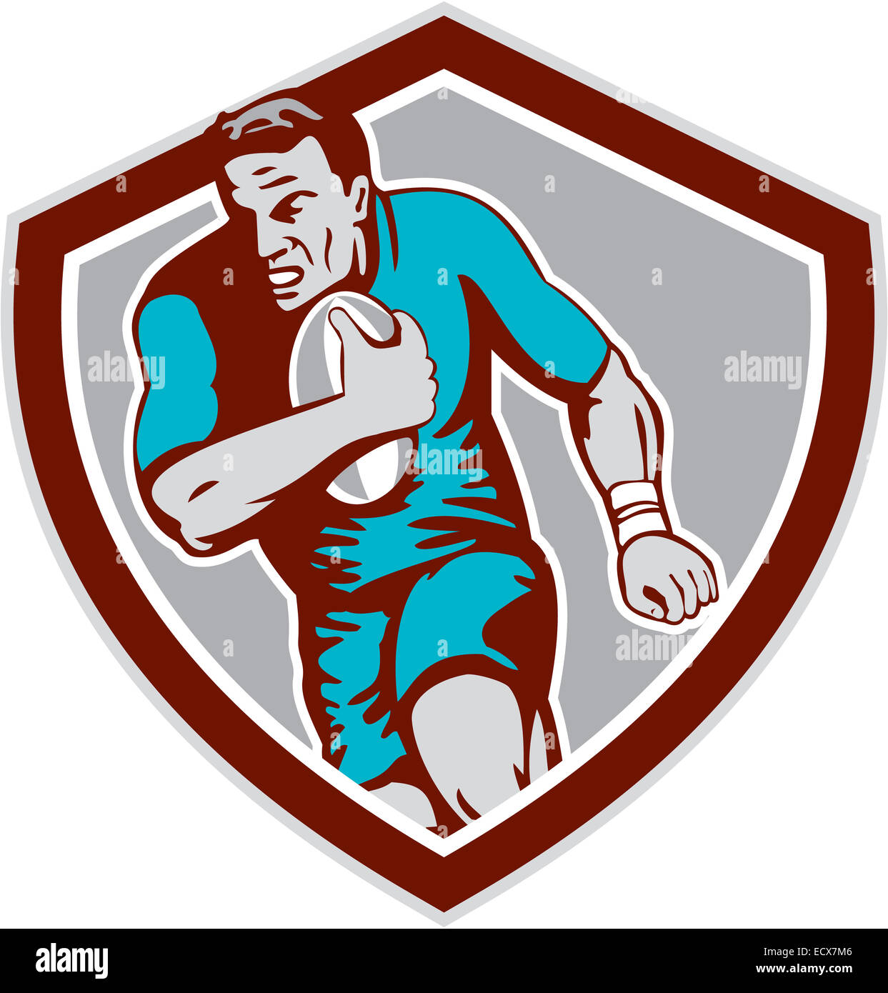 Illustration of a rugby player holding ball running charging set inside ...