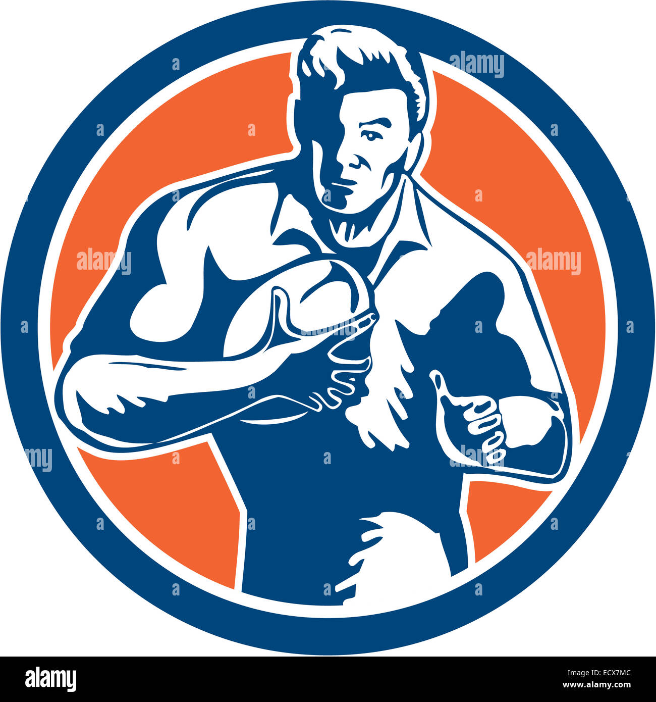 Illustration of a rugby player holding ball running charging fending ...