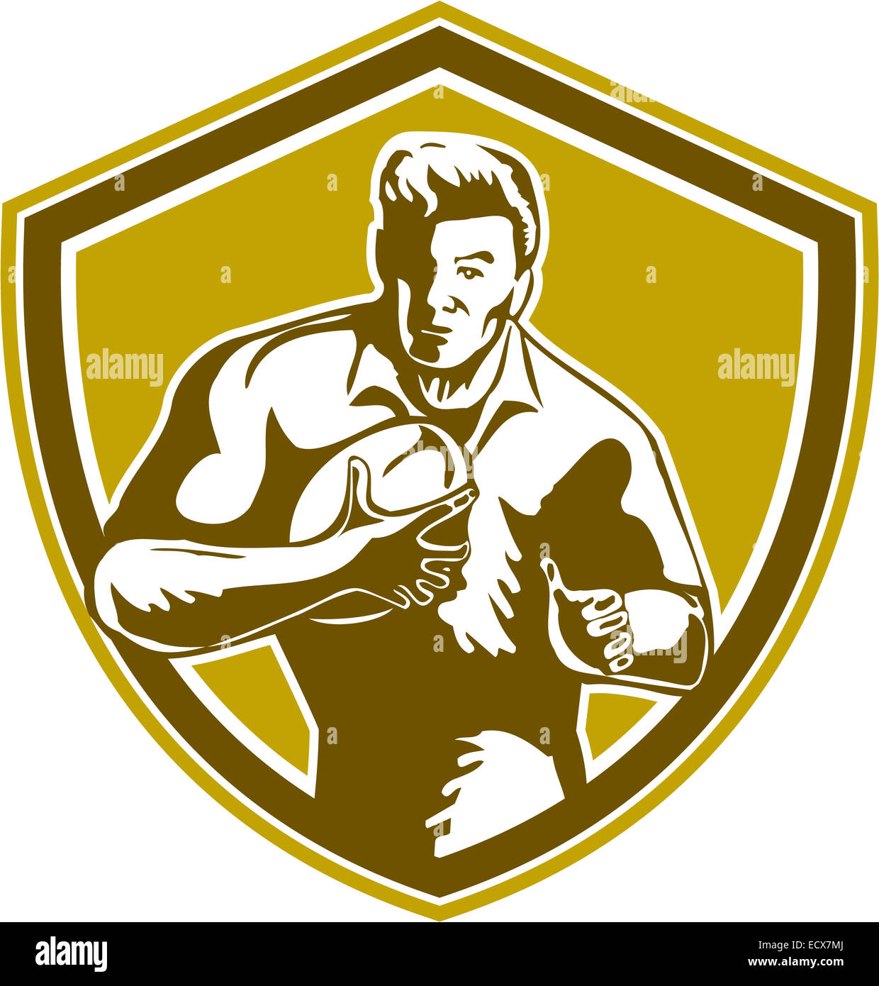 Illustration of a rugby player holding ball running charging fending ...