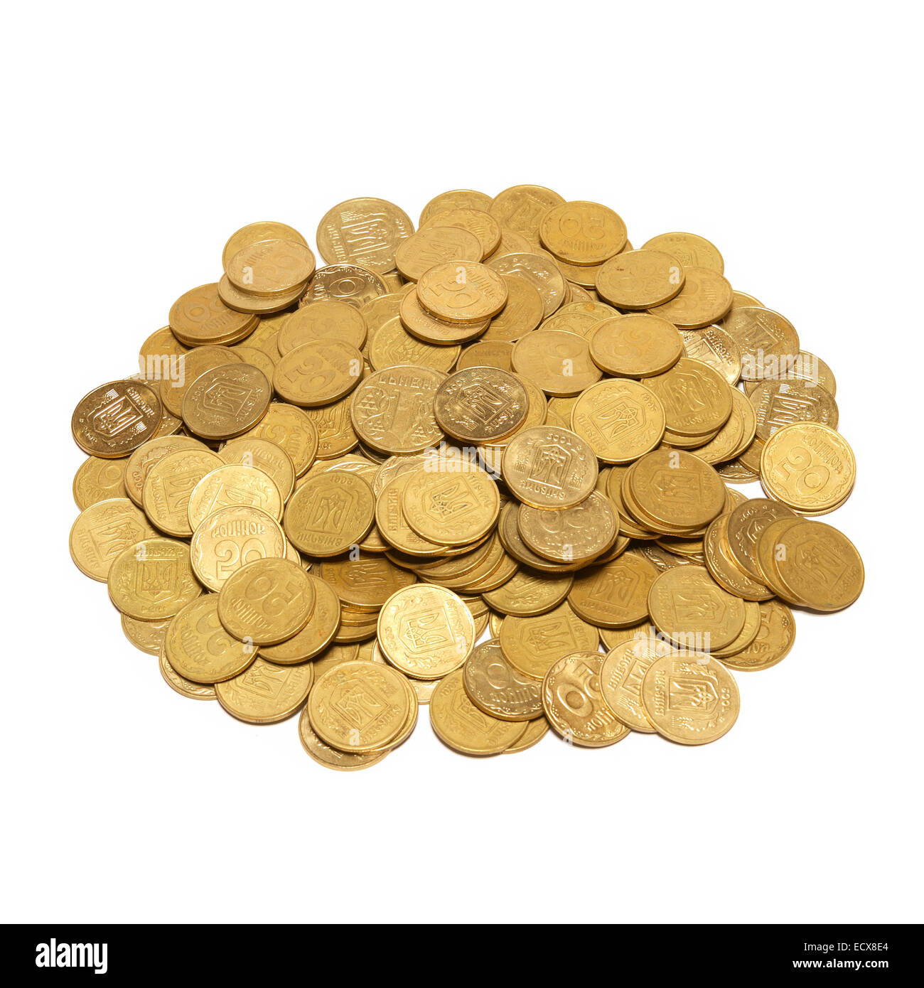 Heap of golden coins isolated on white Stock Photo - Alamy
