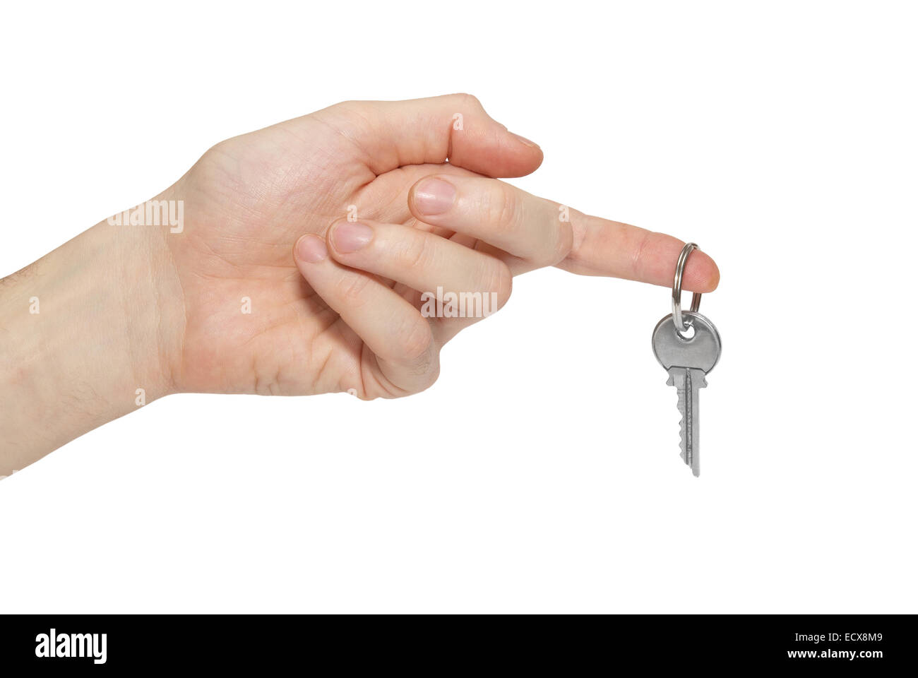 Key in the hand isolated on white Stock Photo - Alamy