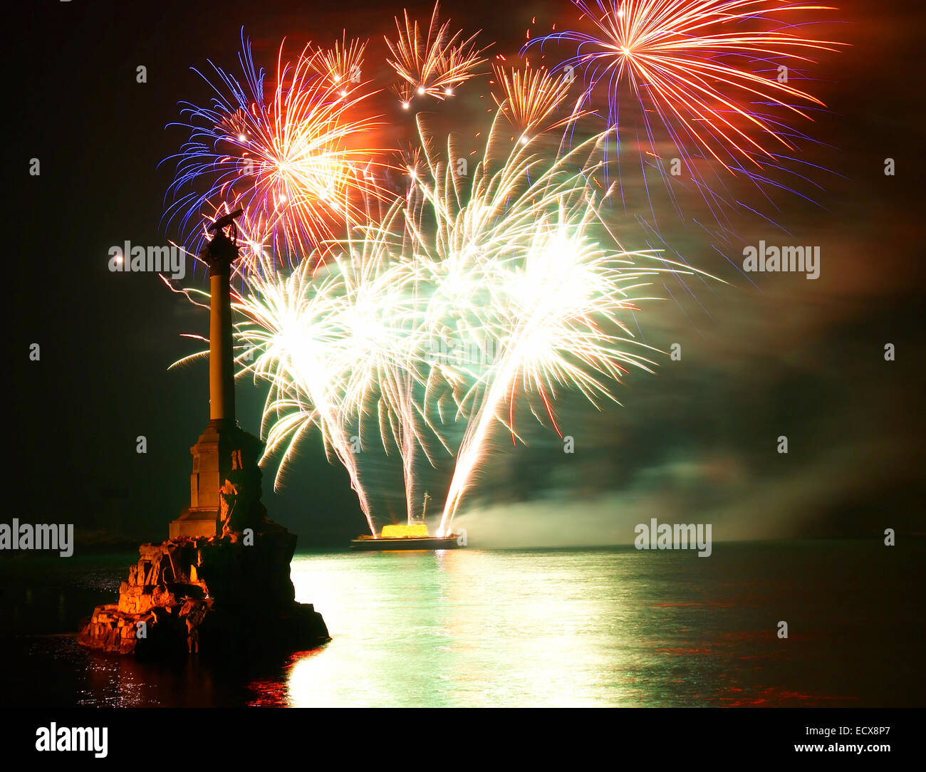 Salute, fireworks above the Sevastopol bay Stock Photo - Alamy