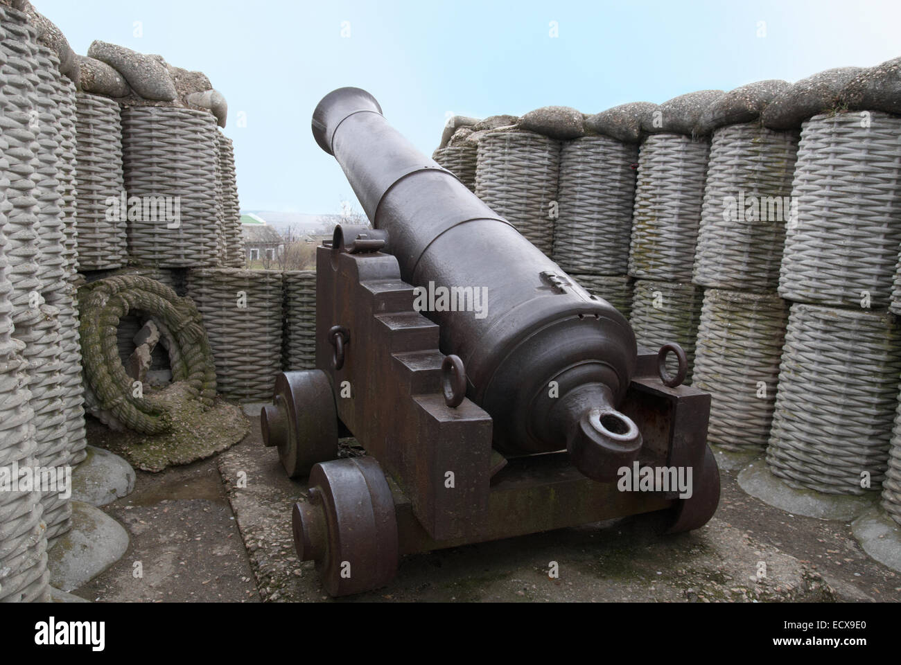 Retro black melal gun in the fortification Stock Photo - Alamy