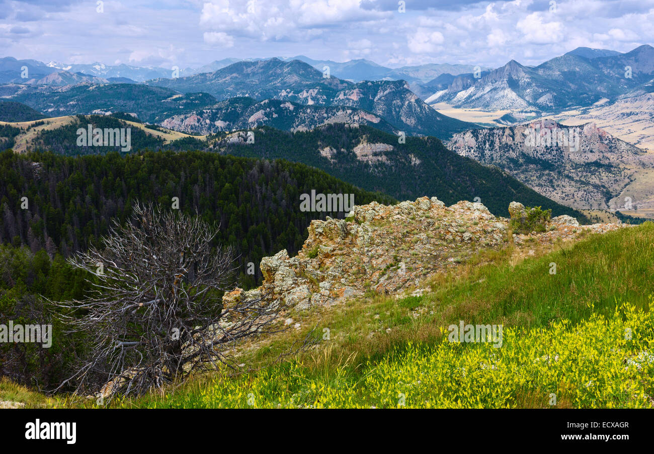 Rugged undulating landscape of the Beartooth mountains as shot from the ...