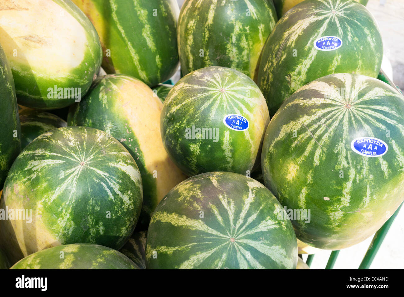 Big watermelons on the market in greece Stock Photo - Alamy