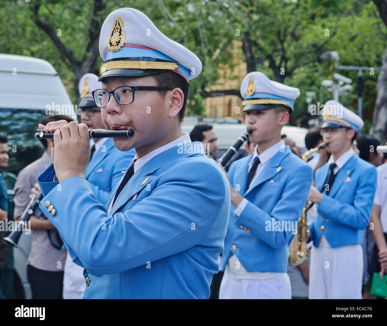 Flute player at a band during the Harmony World Puppet Festival parade ...