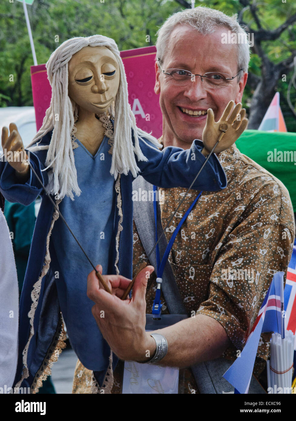 Puppeteer and his puppet at the Harmony World Puppet Festival in ...