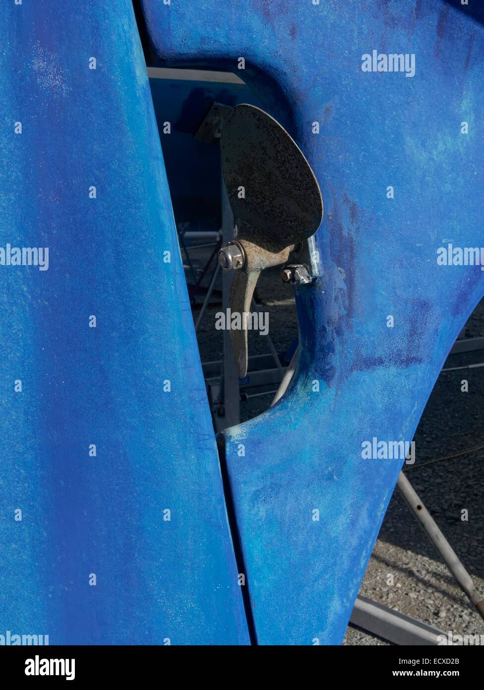 Rudder, skeg and two bladed propeller on a 1970s sailing yacht Stock ...