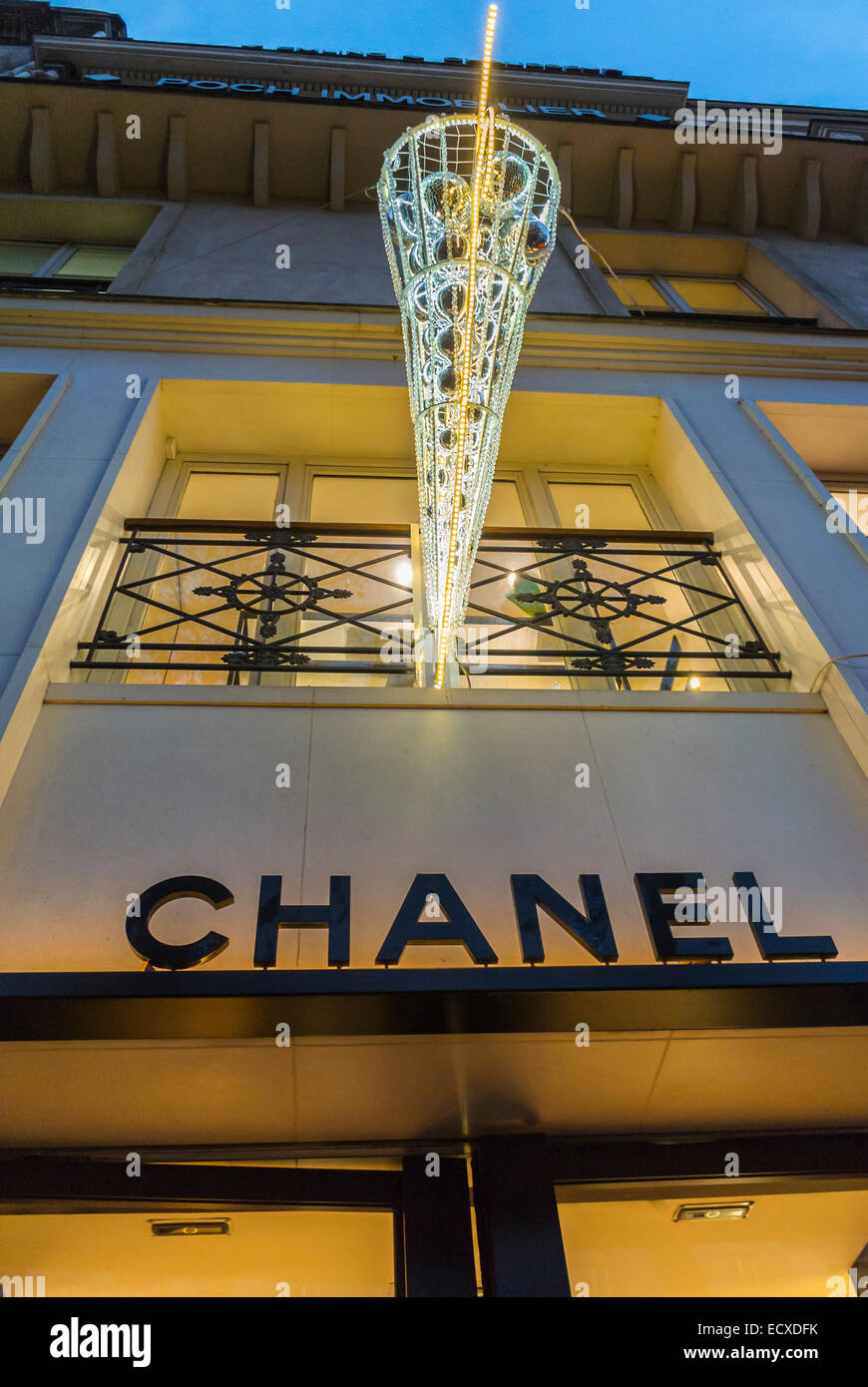 Paris, France, Shopping, Outside, Low Angle, Sign, Night, Chanel Luxury ...