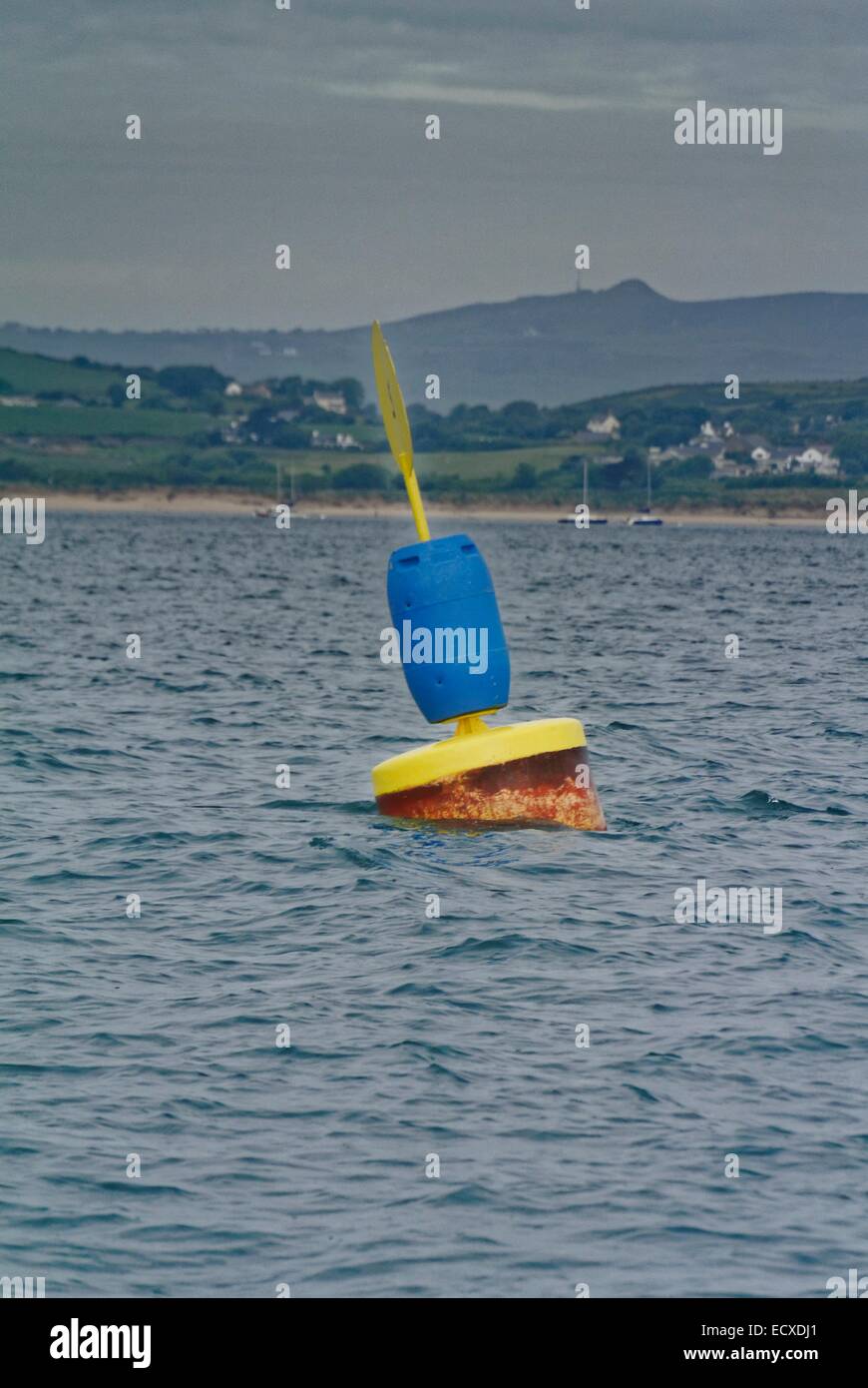 Marine Marker buoy tilting under the influence of a strong ebb tide ...