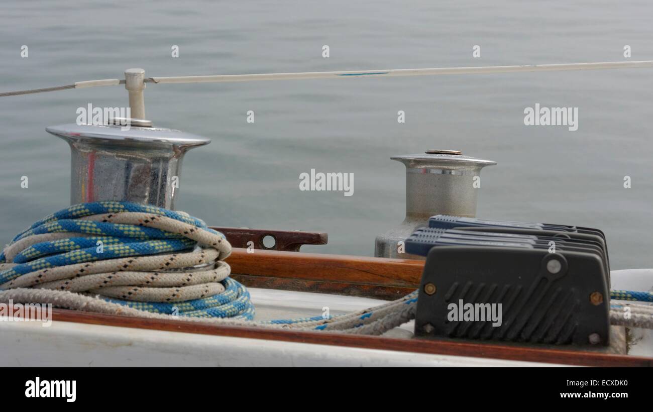 Winches and rope clutches form part of the contol mechansims for a ...