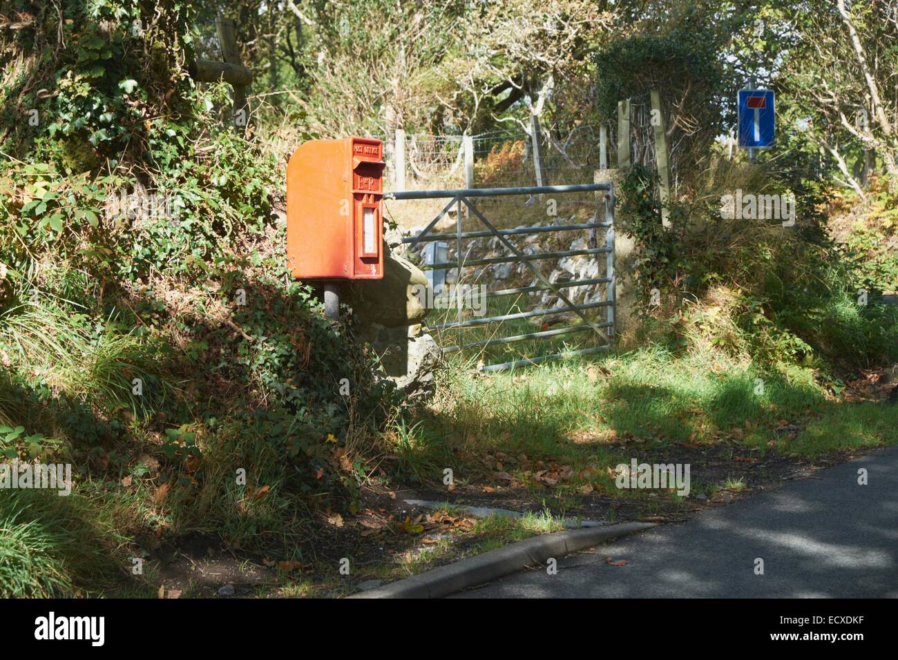 A traditional style pedestal post box in a Welsh country lane Stock ...