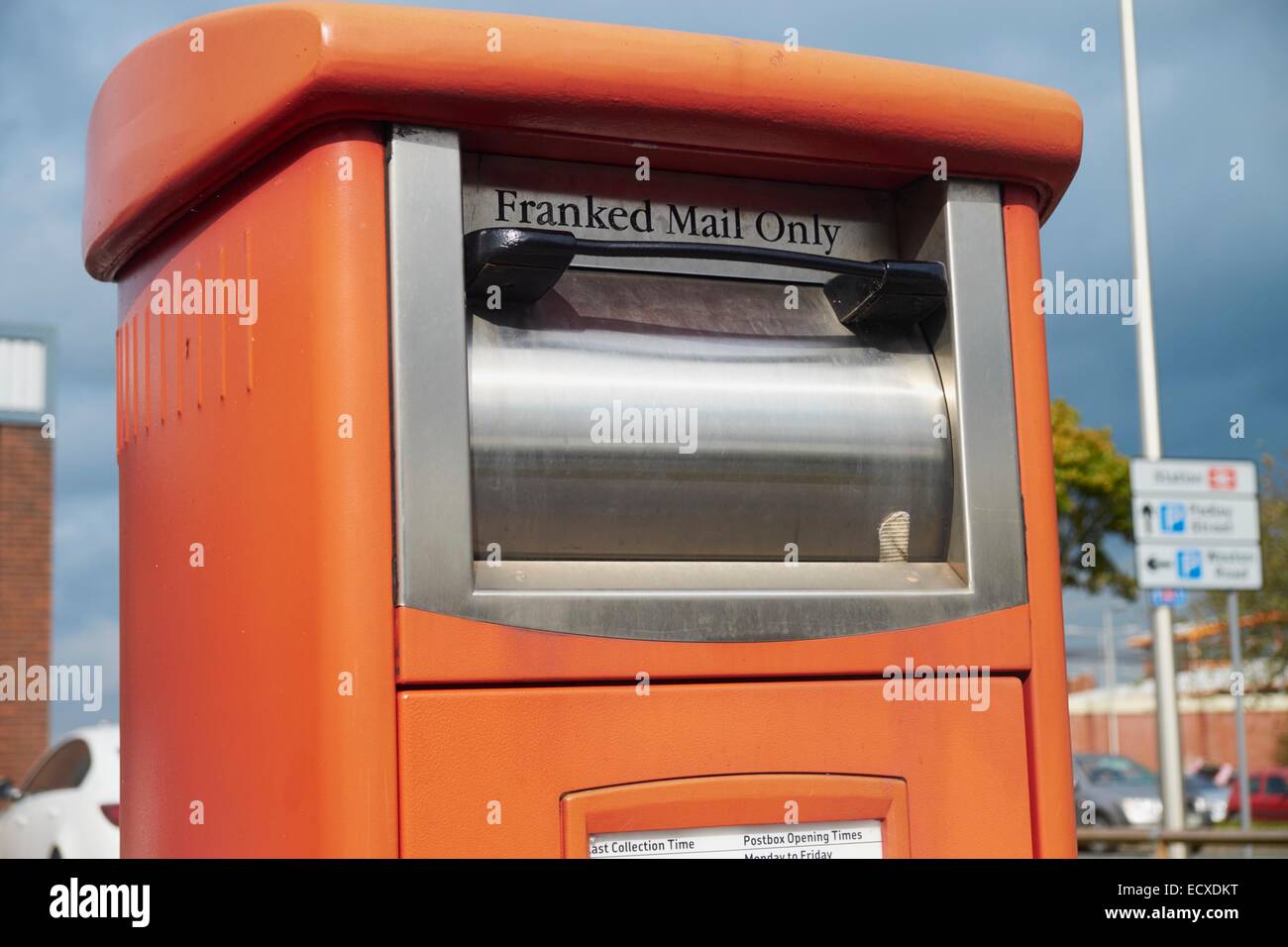 A British post box outside a main sorting depot for franked mail Stock ...