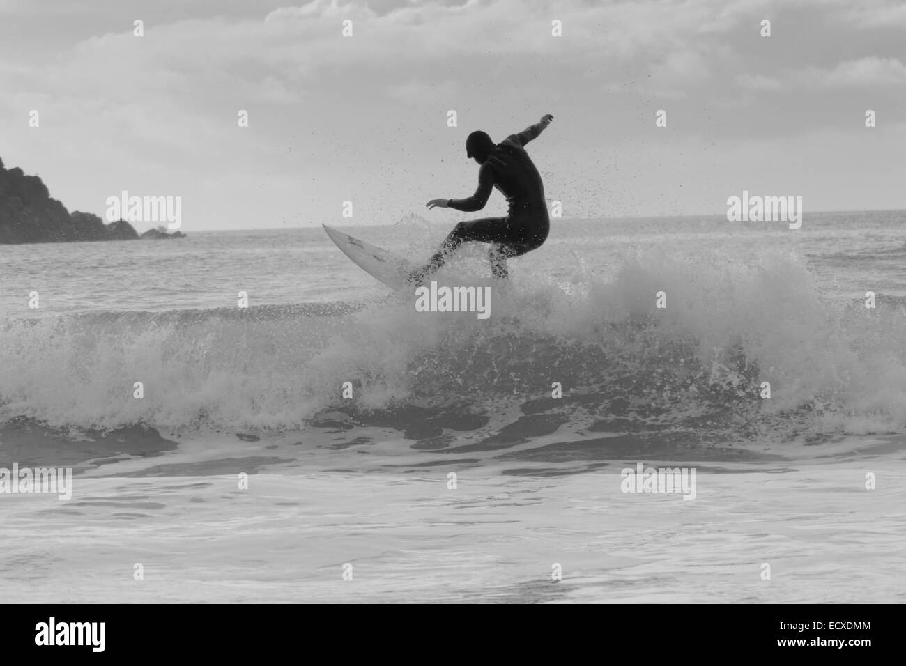 Surfing in wales Black and White Stock Photos & Images - Alamy