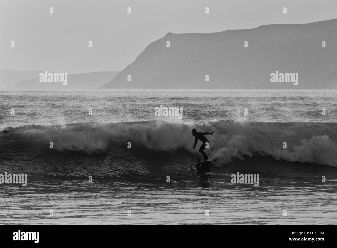 Good conditions for surfing in North Wales Stock Photo - Alamy
