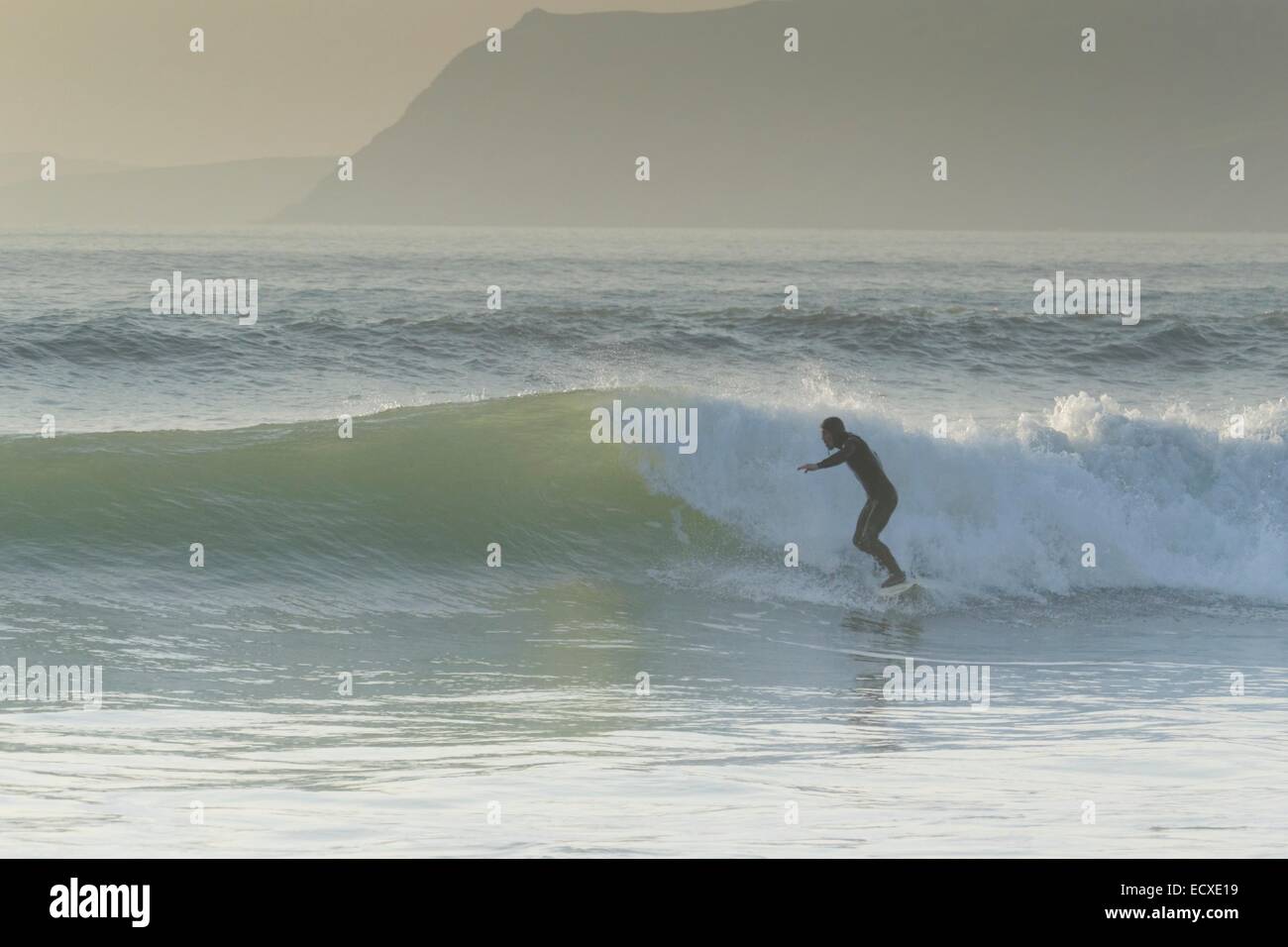 Good conditions for surfing in North Wales Stock Photo - Alamy
