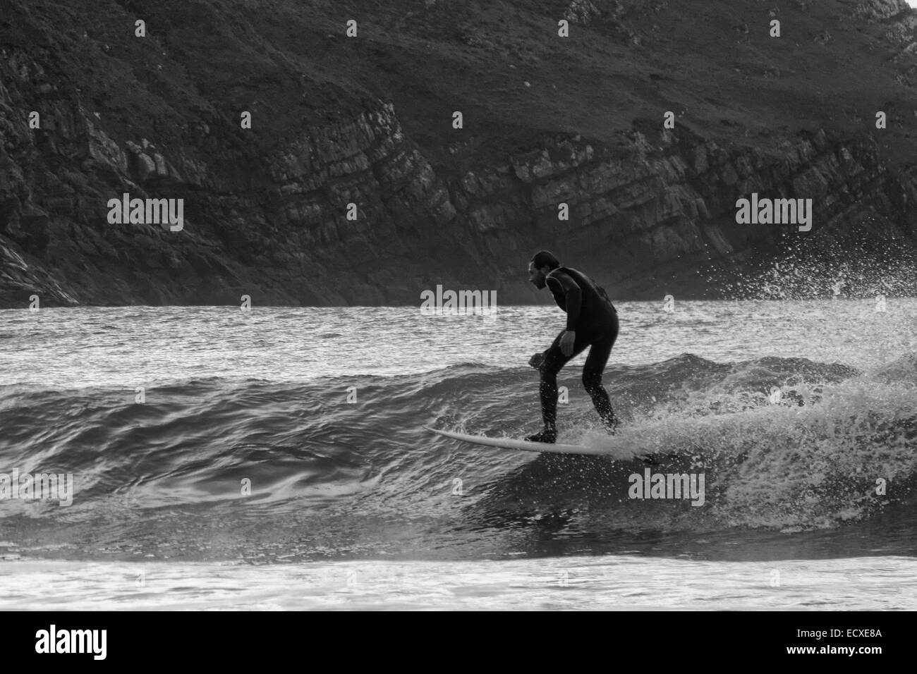 Good conditions for surfing in North Wales Stock Photo - Alamy