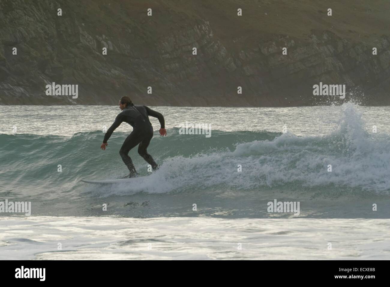 Good conditions for surfing in North Wales Stock Photo - Alamy