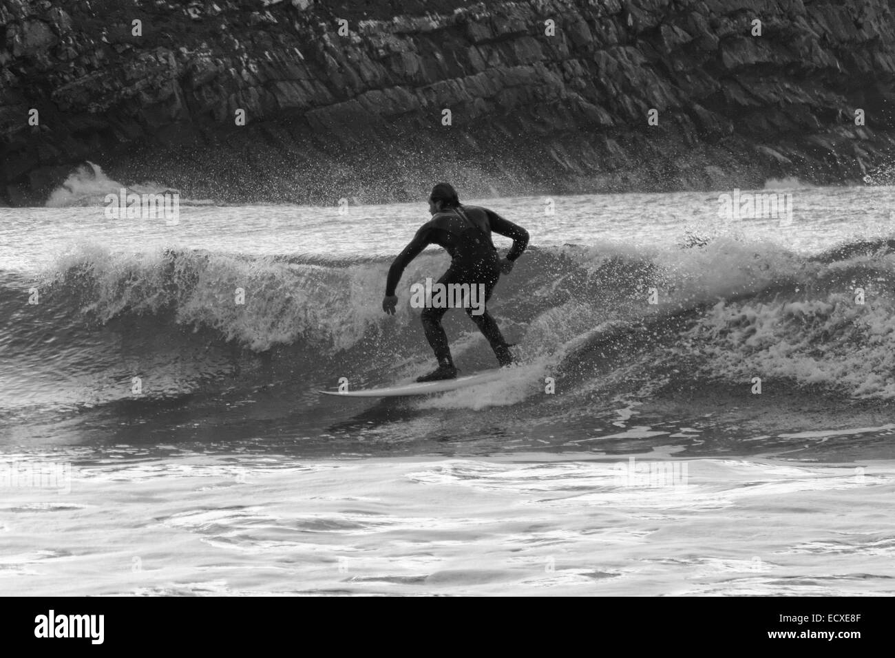 Good conditions for surfing in North Wales Stock Photo - Alamy