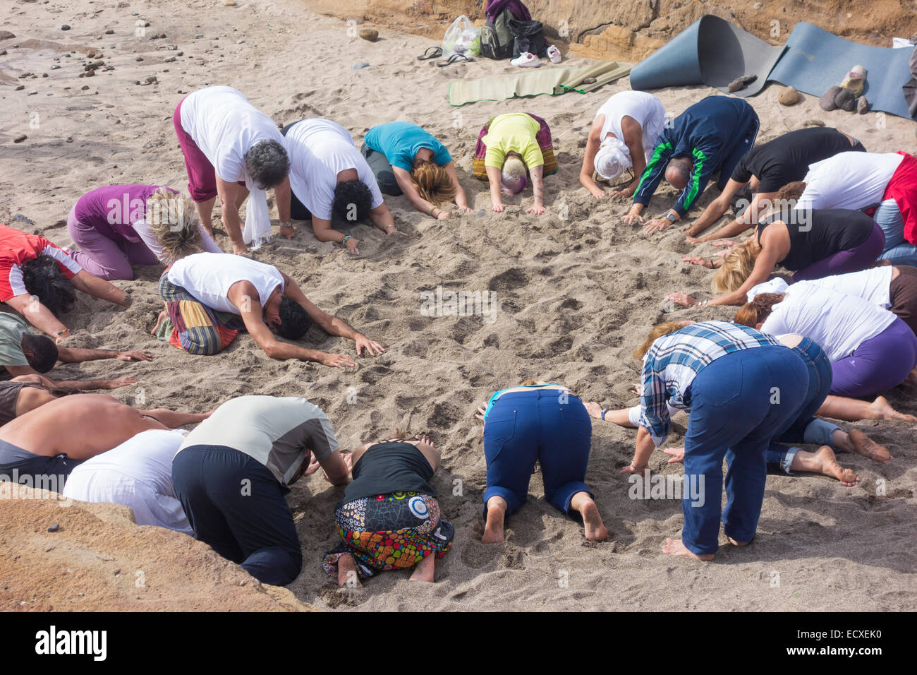 Winter Solstice celebrations on beach in Spain Stock Photo - Alamy