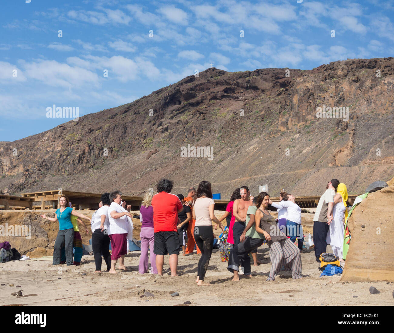 Winter Solstice celebrations on beach in Spain Stock Photo - Alamy