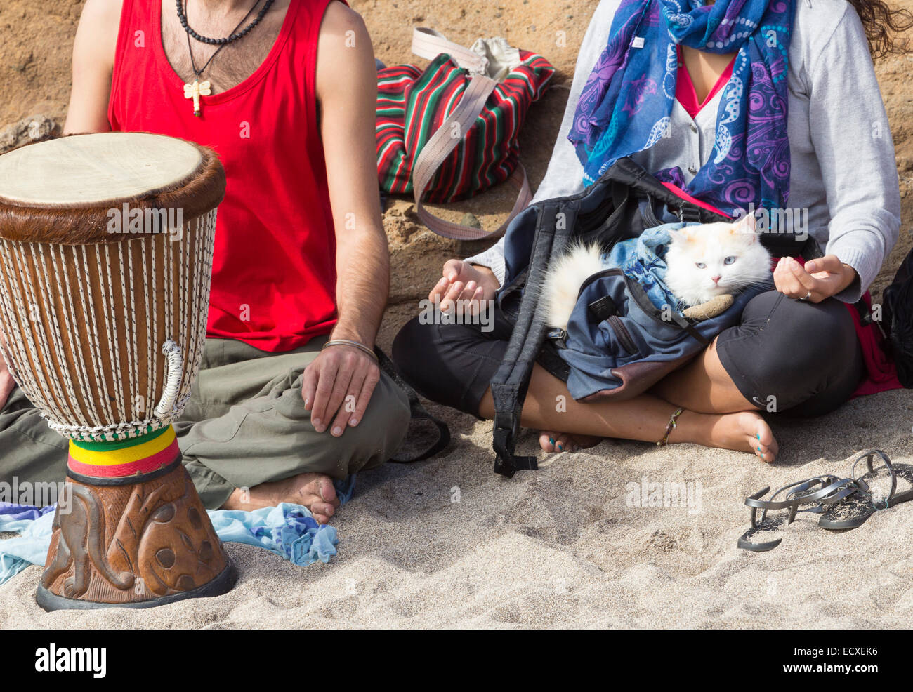 Winter Solstice celebrations on beach in Spain Stock Photo - Alamy
