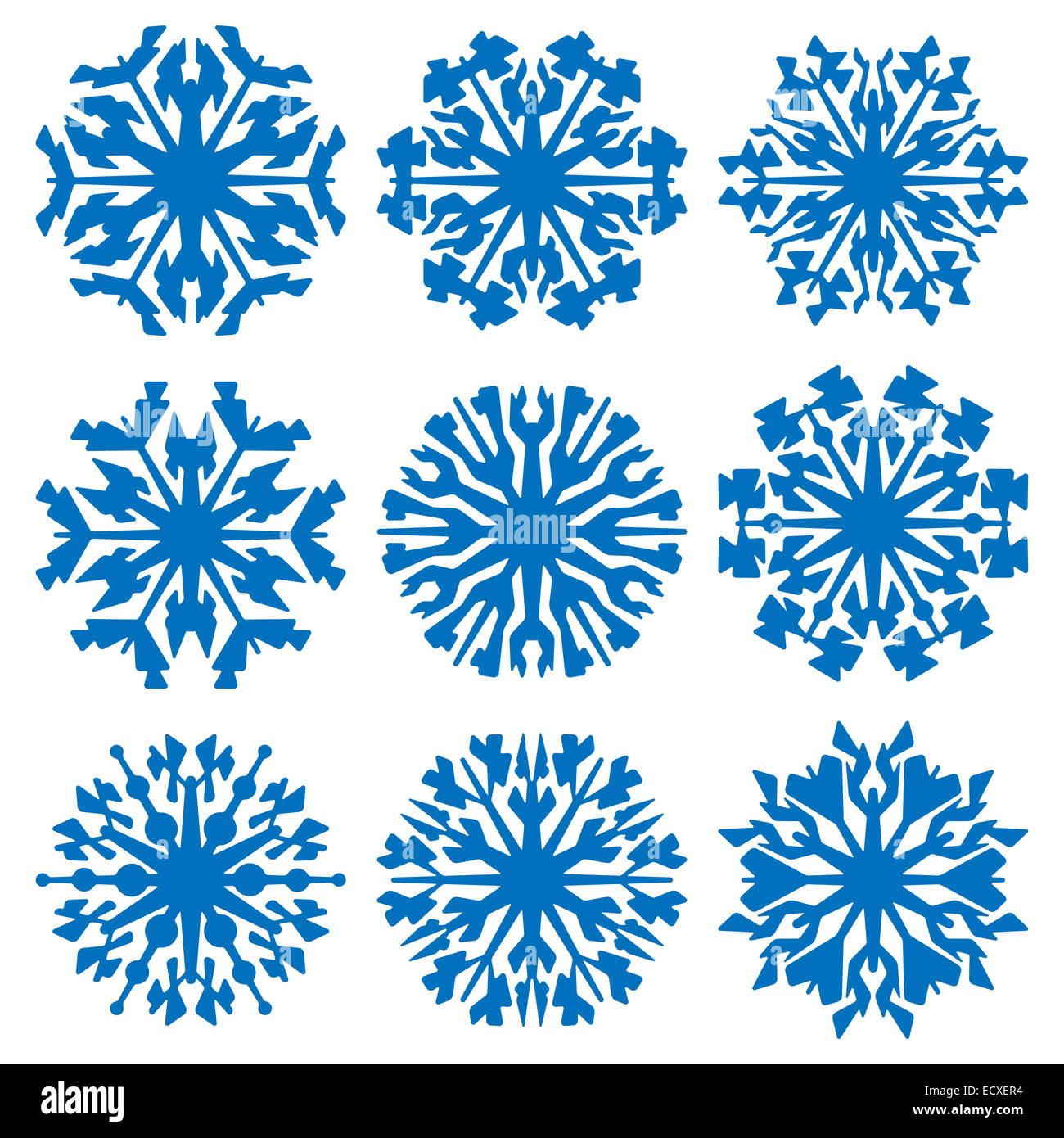 Vector illustration of Geometric blue Snowflakes set Stock Photo - Alamy