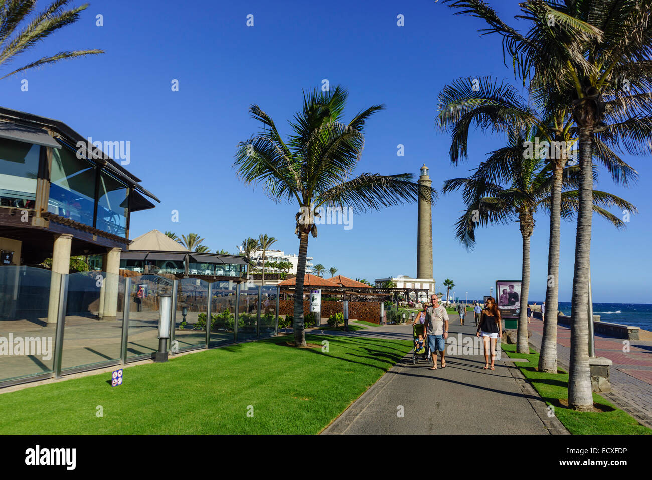 Gran Canaria - Maspalomas, paseo maritim, promenade and beach Stock ...