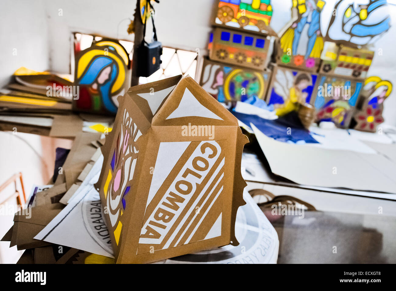 Colorful paper lanterns, depicting religious motives, are seen in an ...