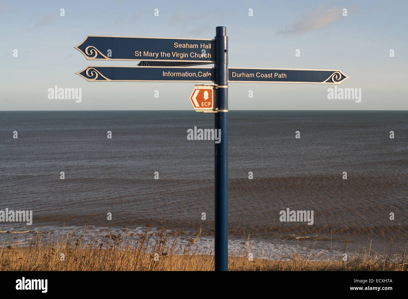 Footpath signpost Durham Coast path Seaham, County Durham, England, UK ...