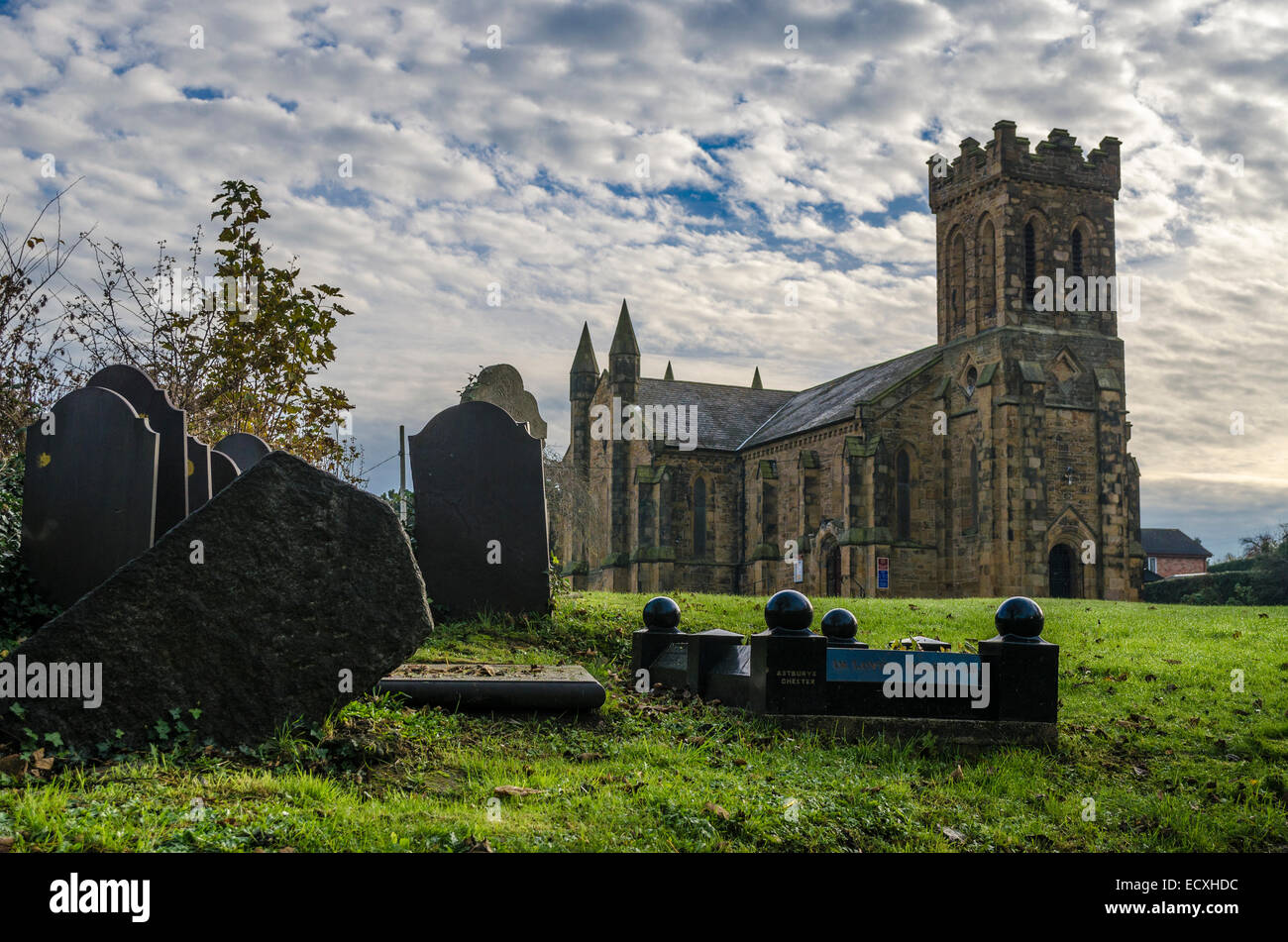 St Mary's church, Bagillt on a sunny day with some clouds in the sky ...