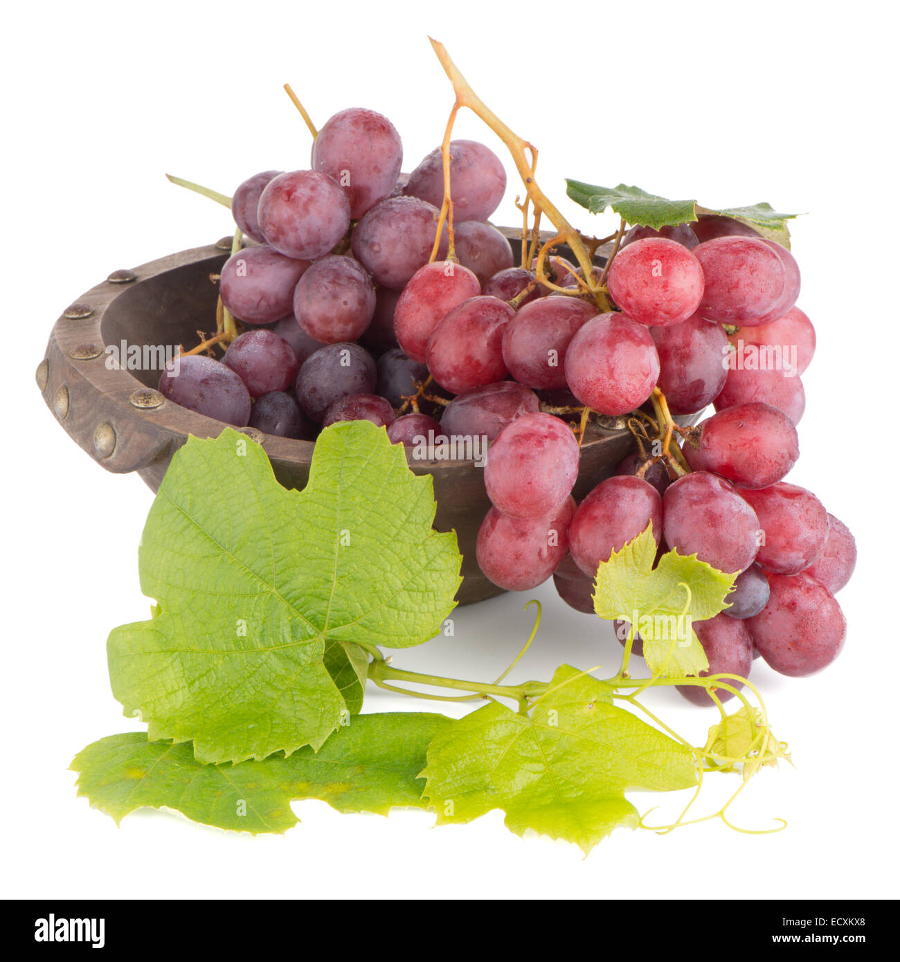 Fresh red grapes in wood bown isolated on white background Stock Photo ...