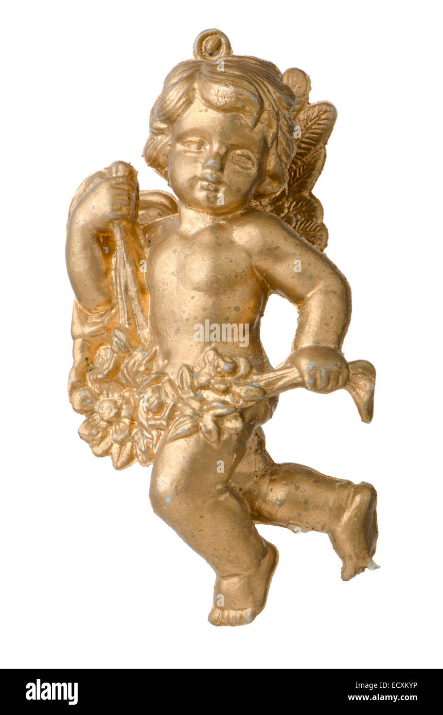 Angel plastic statue of an gold angel isolated on white background ...