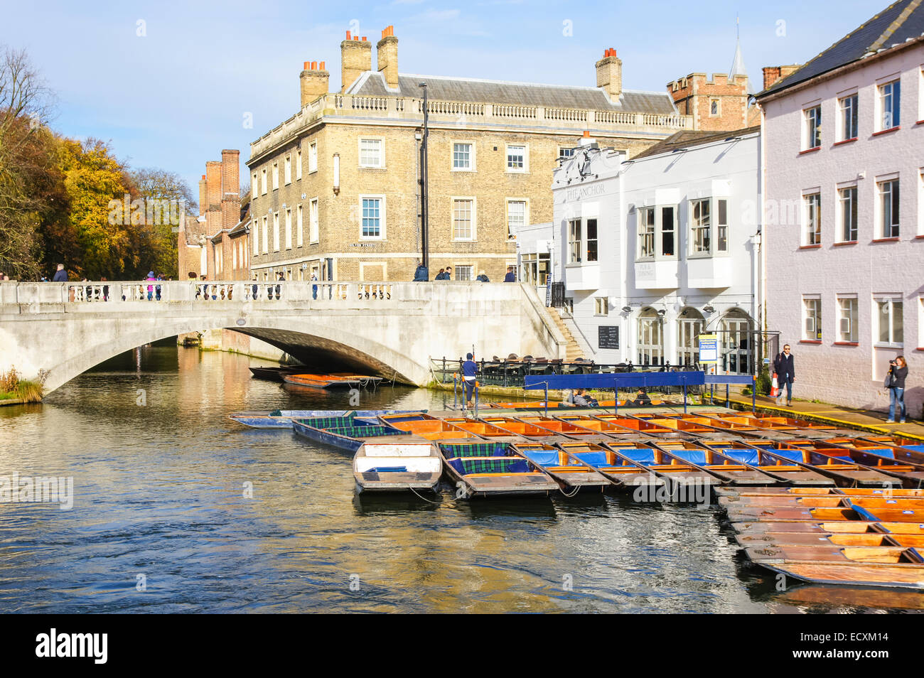 Wooden punts on the river Cam in Cambridge Cambridgeshire England ...