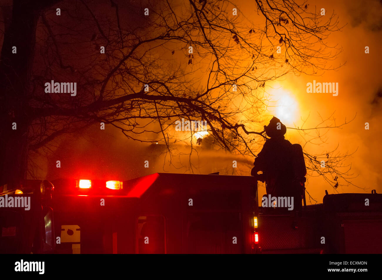 Detroit, Michigan USA - Firefighters battle a fire which destroyed a ...