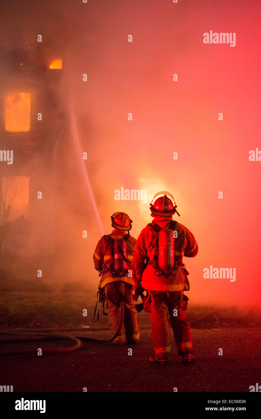Detroit, Michigan USA - Firefighters battle a fire which destroyed a ...