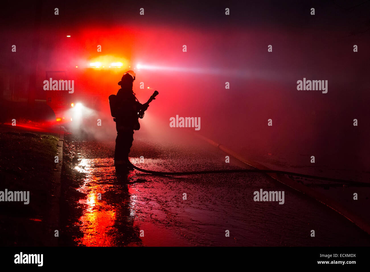 Detroit, Michigan USA - Firefighters battle a fire which destroyed a ...
