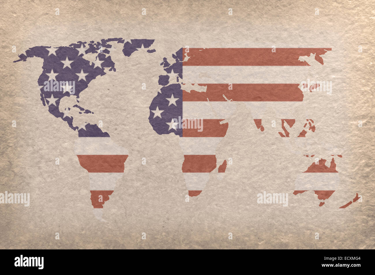 vintage world map with USA flag on paper craft (map from NASA Stock ...